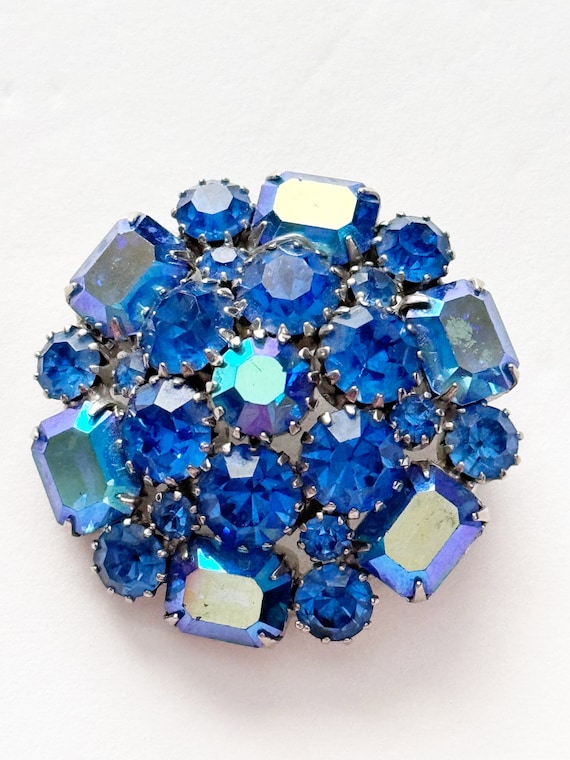 AB Blue Stones Round Brooch Prong Set Womens Vintage … - Gem