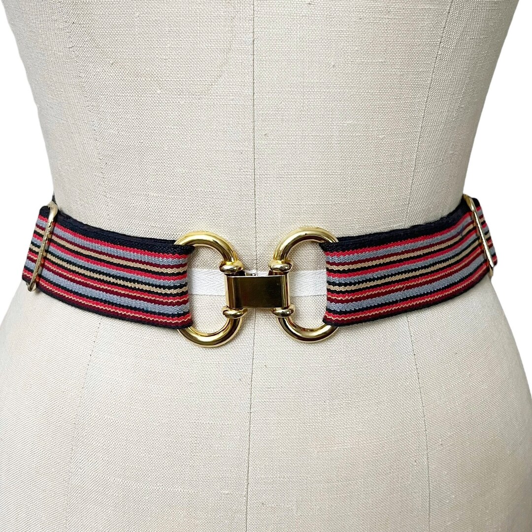 1980s Stripe Stretch Preppy Belt Adjustable Womens Vintage Medium Large ...