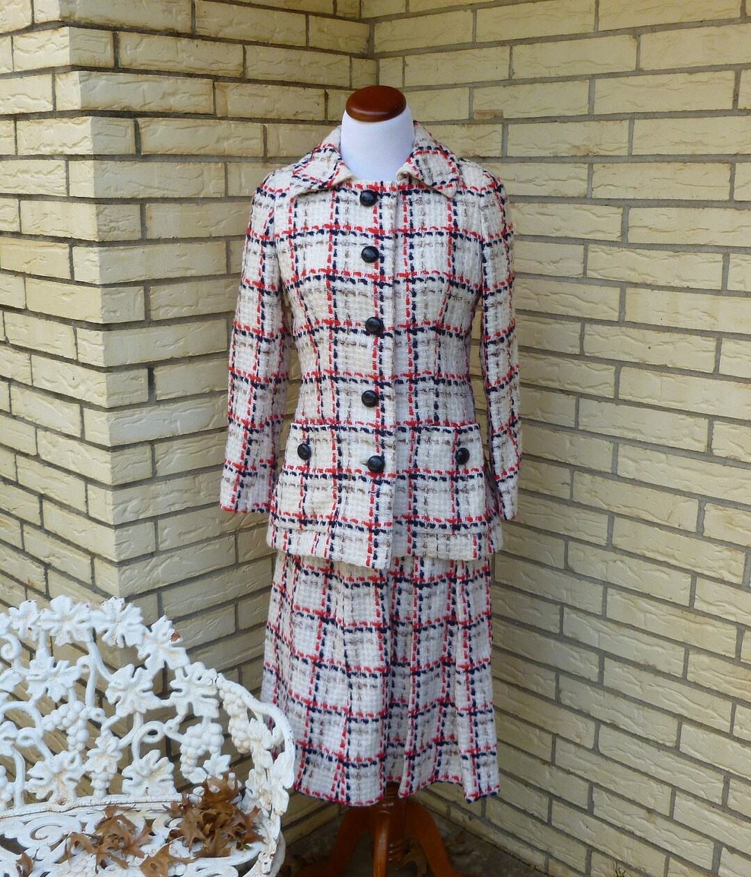 1960s Davidow Plaid Skirt Suit Red Blue Windowpane Mod Womens Vintage ...