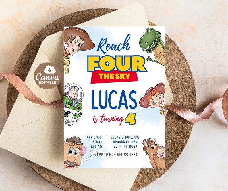 Toy Story Invite Reach Four the Sky Editable Toy Story Birthday Invite ...