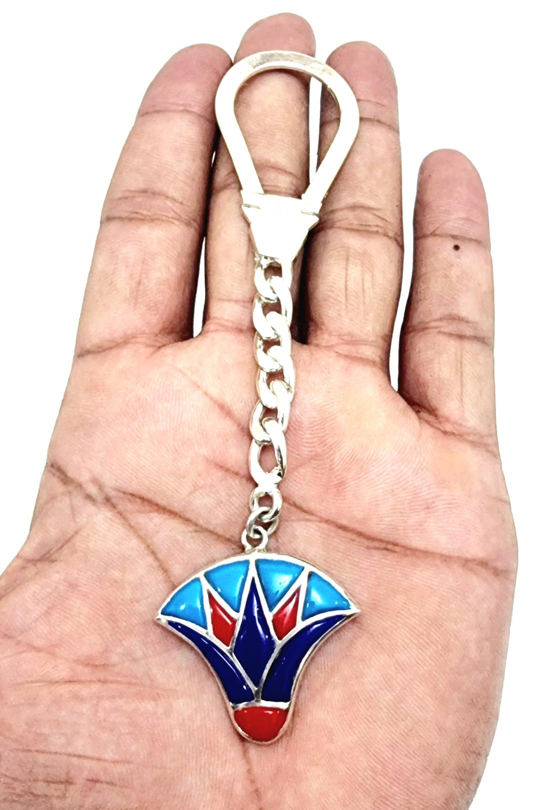 Handmade Sterling Silver Egyptian Lotus Key Chain With Gemstones - Etsy
