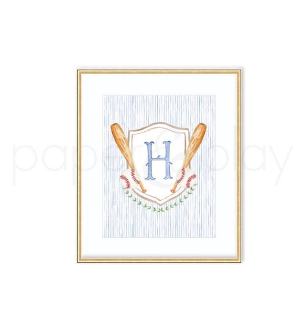 Watercolor Baseball Crest Art Print // Boy // Bat // Sweet // Ball ...