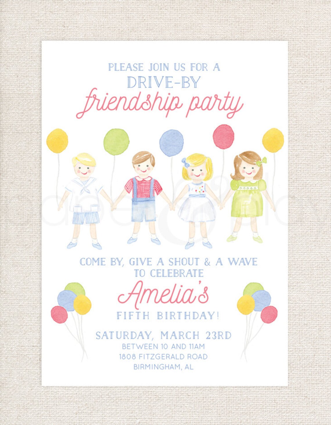 Watercolor Friendship Birthday Invitations // Printable // | Etsy
