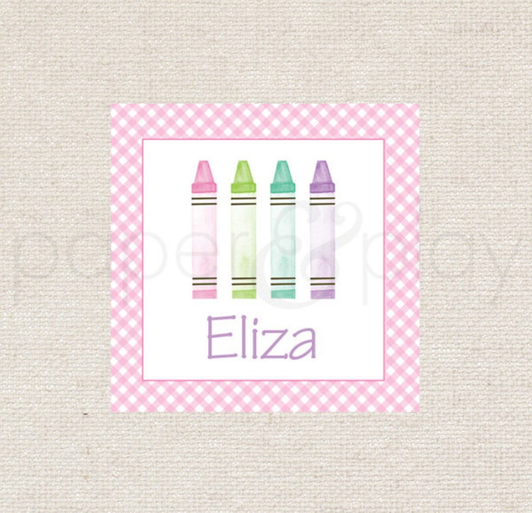 15 Personalized Stickers - Pink Crayons - Etsy