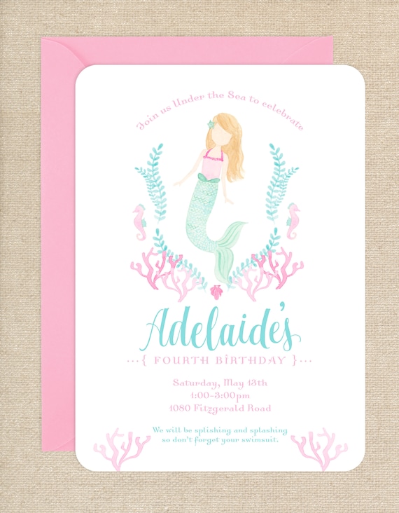 Watercolor Mermaid Invitations // Printable // Printed // - Etsy