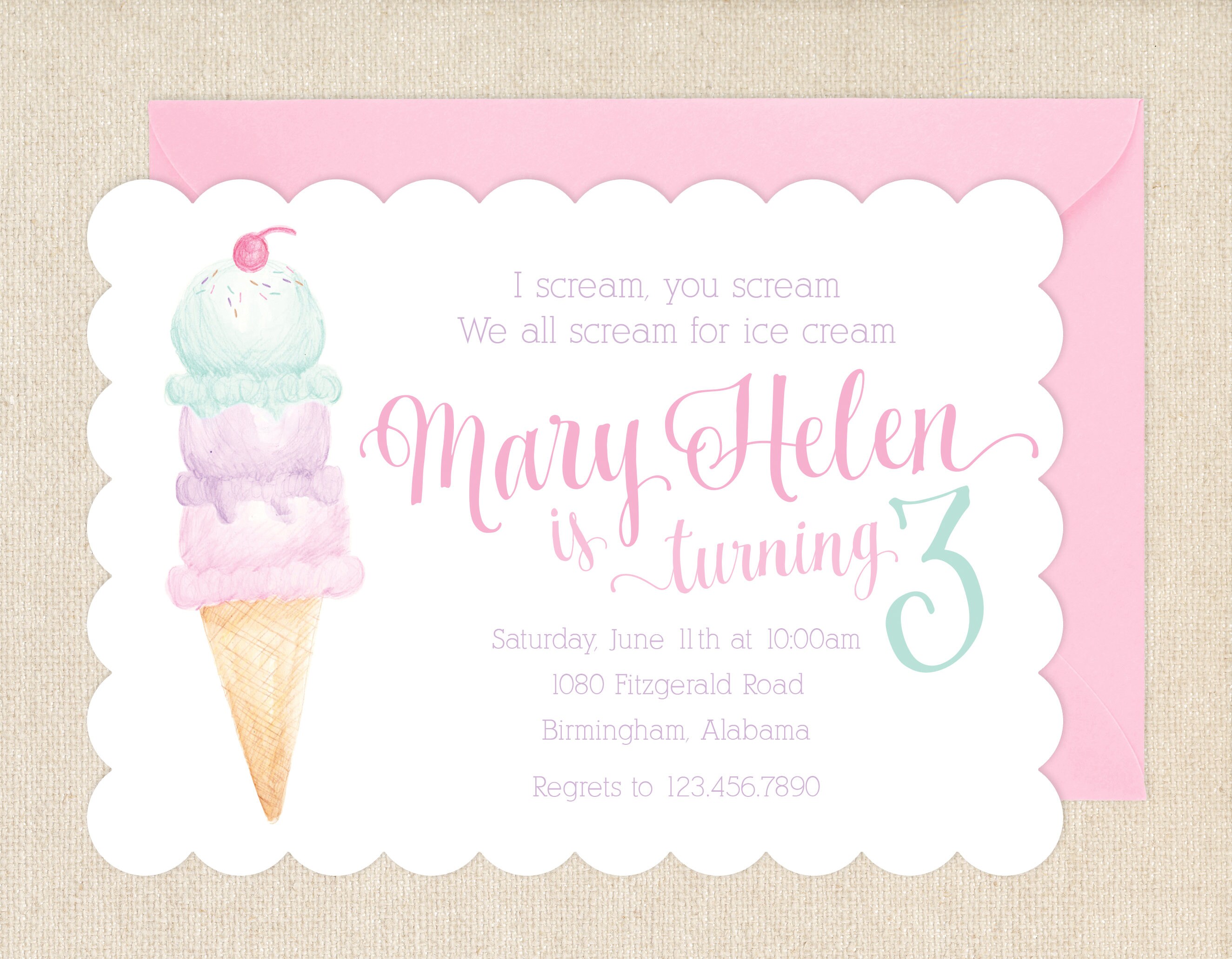 Watercolor Ice Cream Invitations