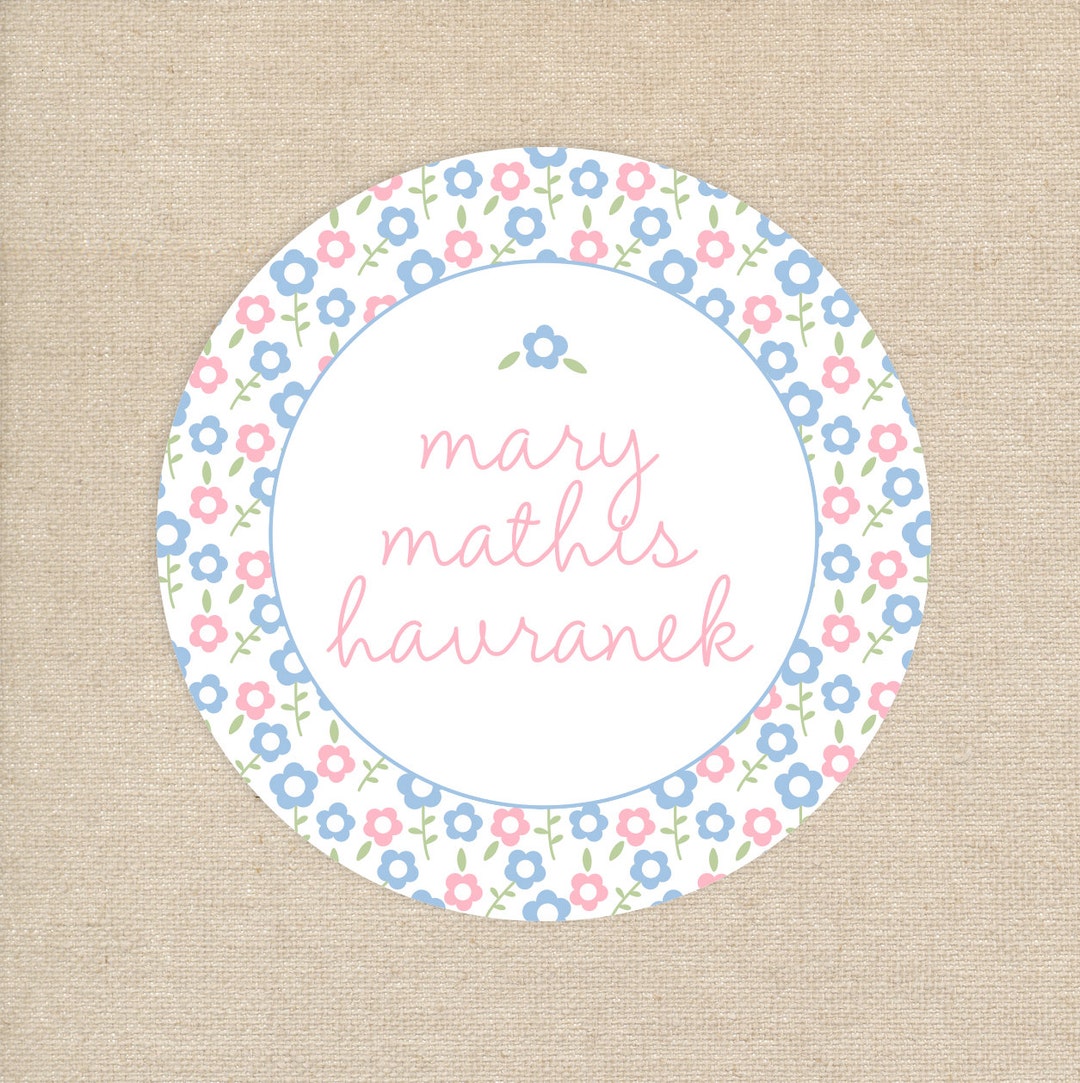 15 Personalized Stickers - Pink & Blue Floral - Etsy