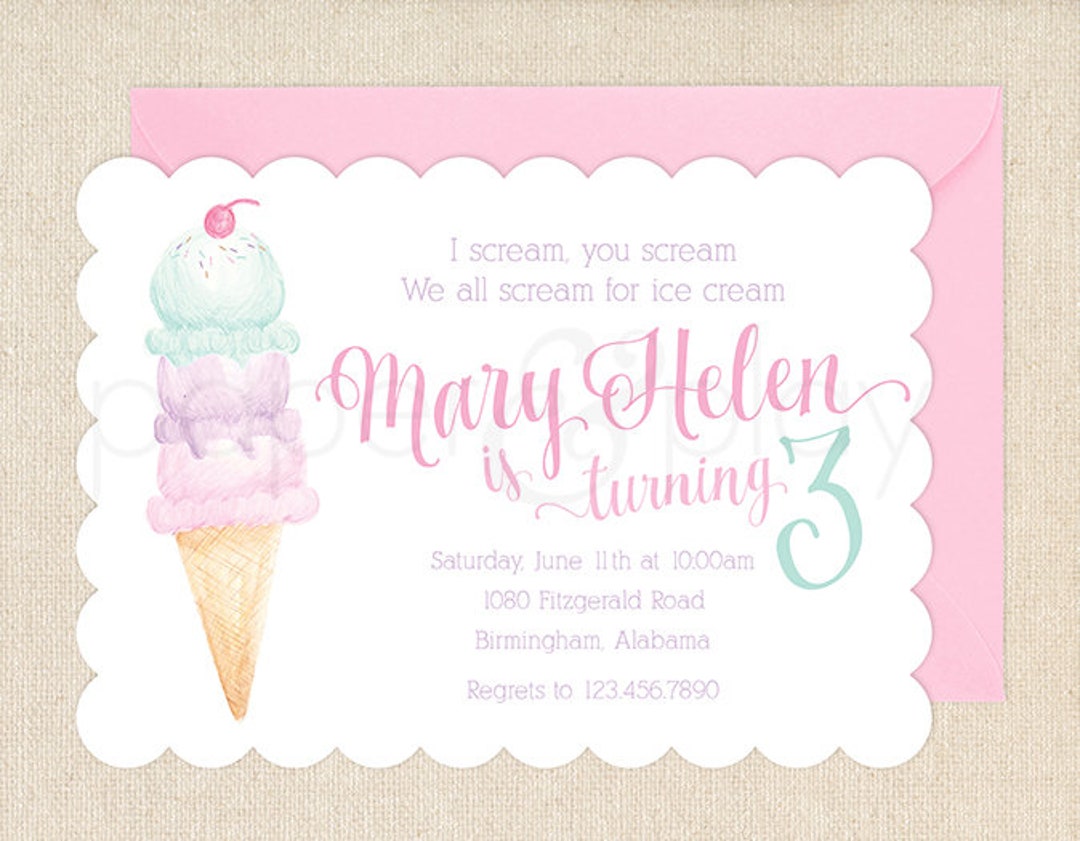 Watercolor Ice Cream Invitations // Printable // Printed // Digital ...