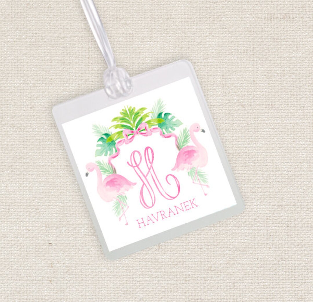 Watercolor Flamingo Crest Luggage/diaper Bag Tag // Back Pack // Family ...