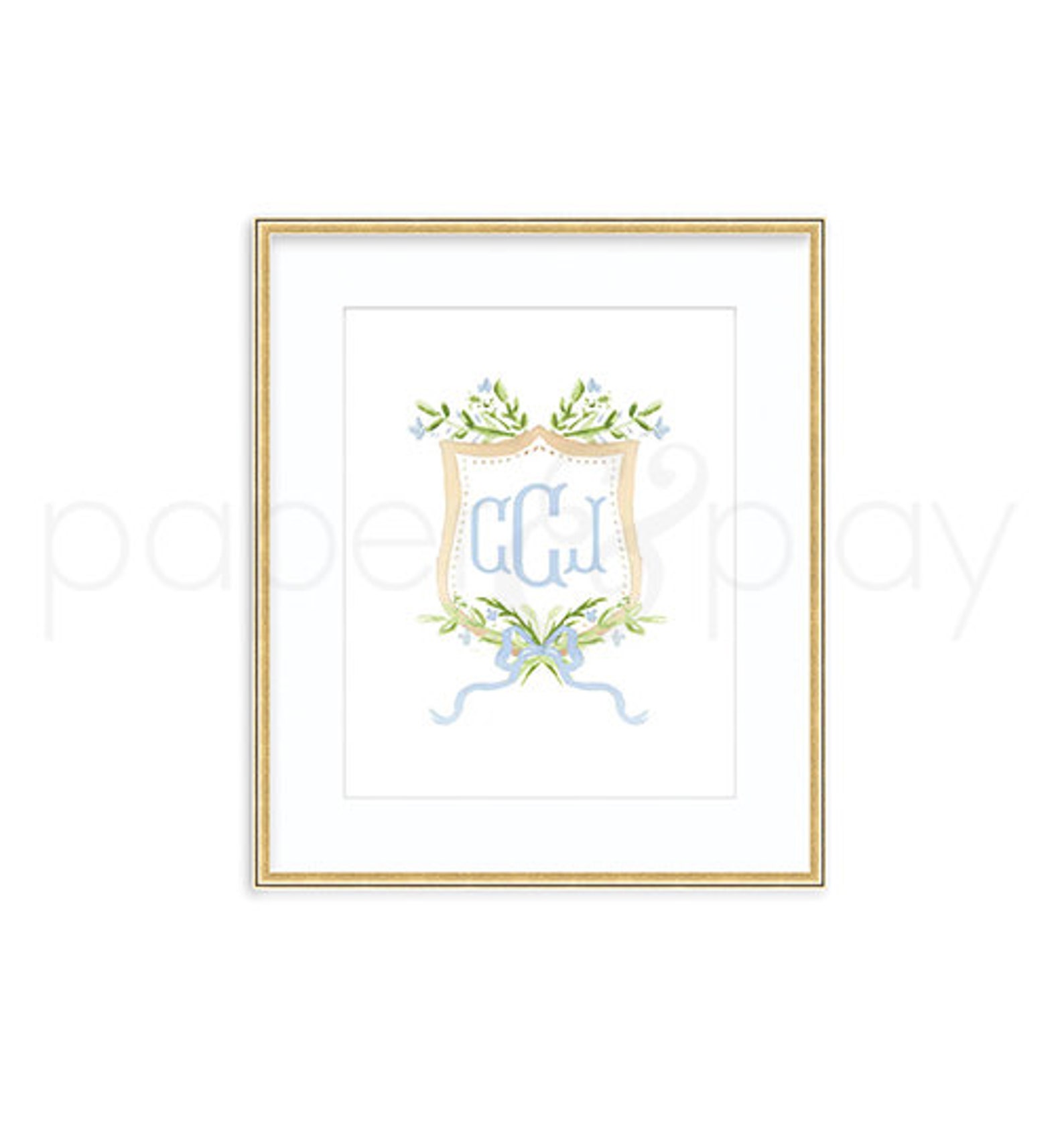 Blue Floral Crest Art Print // Monogram // Floral // Mono // - Etsy