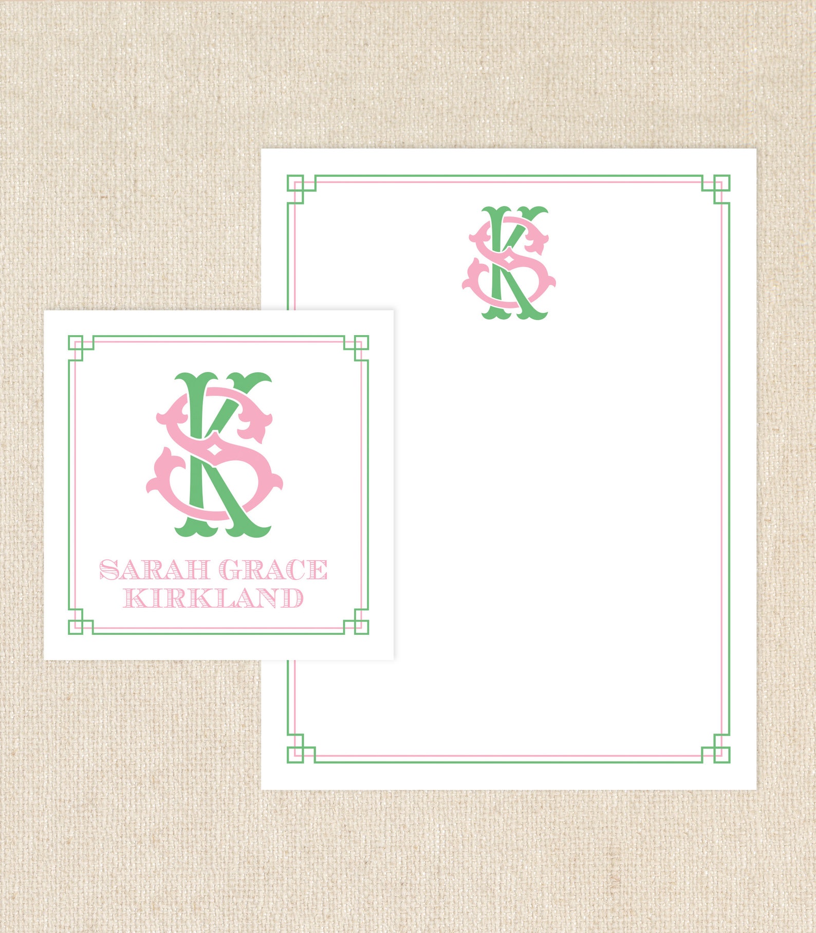 Greek Key Monogram Stationery Set // Notecards // Calling - Etsy