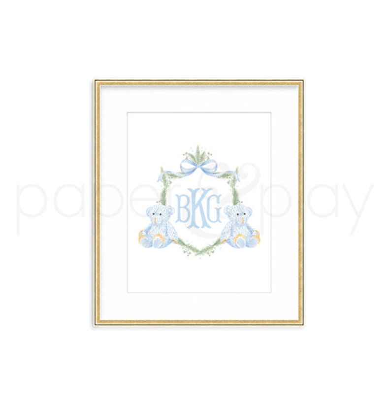 Watercolor Porcelain Bear Art Print // Monogram // Floral // Monogram ...