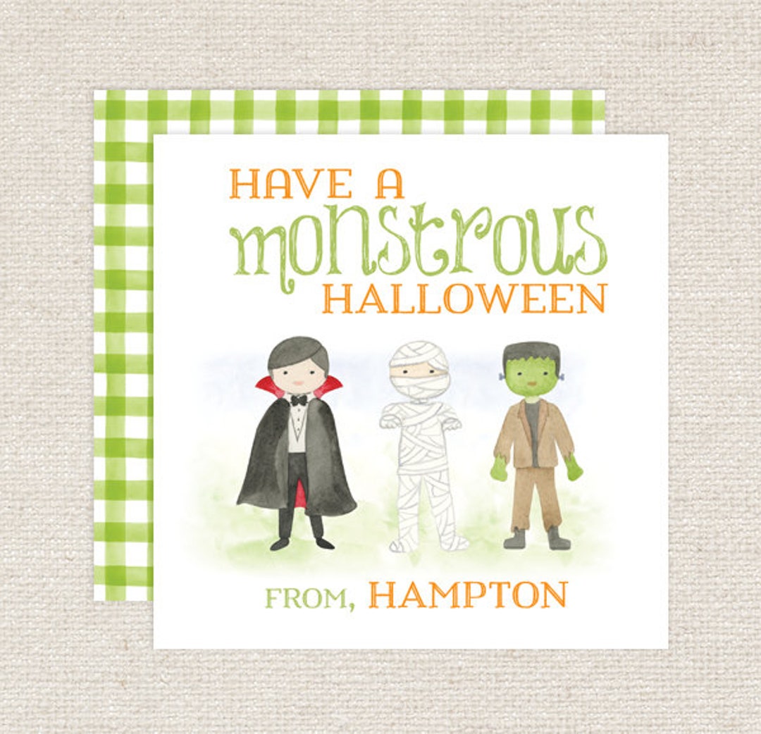Printed Watercolor Monster Halloween Favor Treat Tags - Etsy