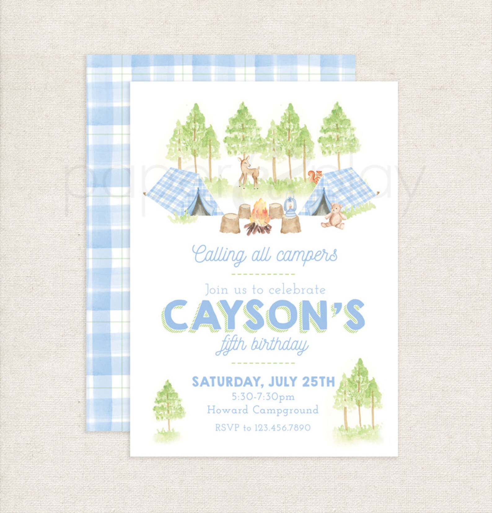 Watercolor Camping Invitation // printable // printed // | Etsy
