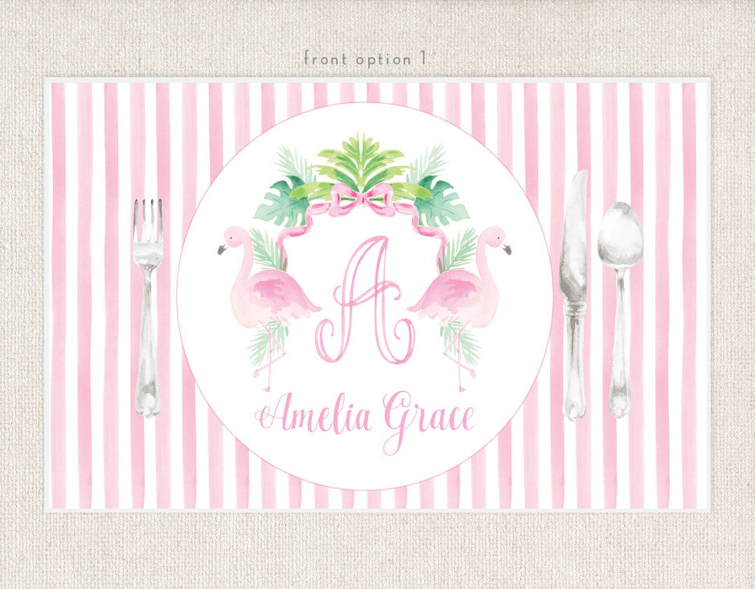 Personalized Flamingo Crest Laminated Placemat // Crest // Monogram ...