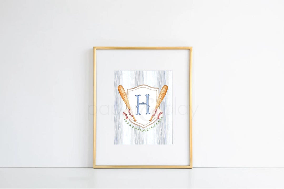 Watercolor Baseball Crest Art Print // Boy // Bat // Sweet // Ball ...