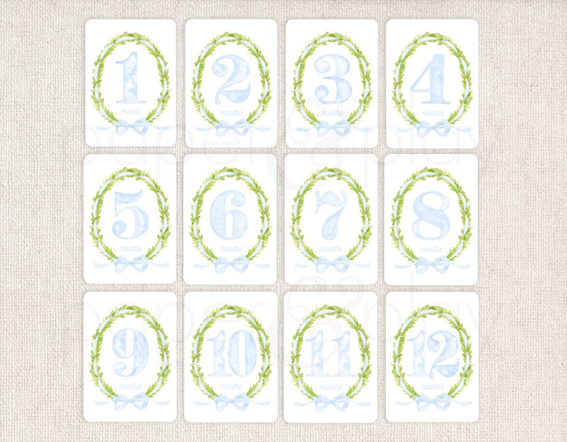Watercolor Blue Baby Milestone Cards // Month Cards // Baby - Etsy