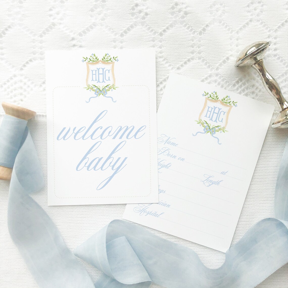 Watercolor Monogram Crest Baby Milestone Cards // Baby // - Etsy