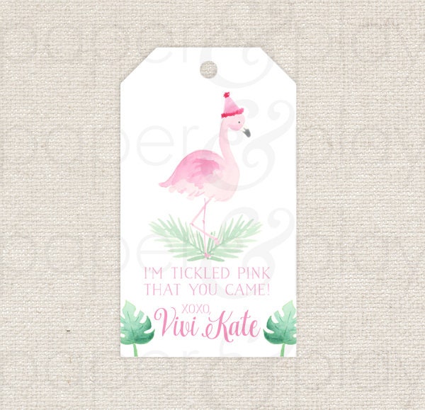 Printed Watercolor Flamingo Favor Tags | Etsy