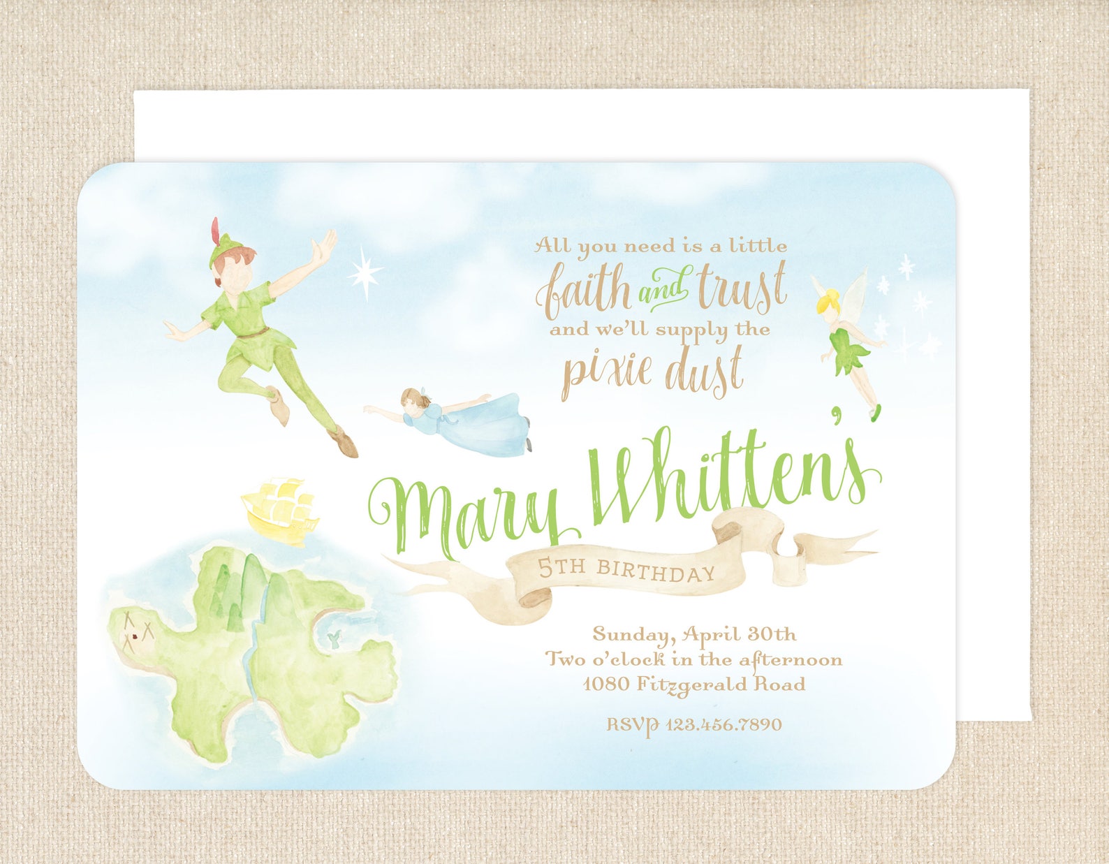 Watercolor Peter Pan Invitation | Etsy