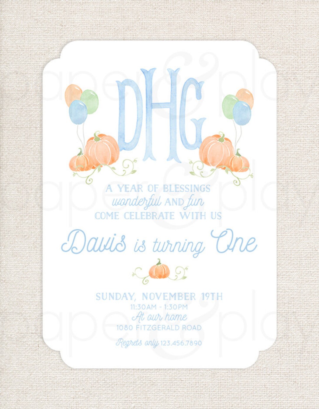 Watercolor Pumpkin Fall Invitations // Printable // Printed // Digital ...