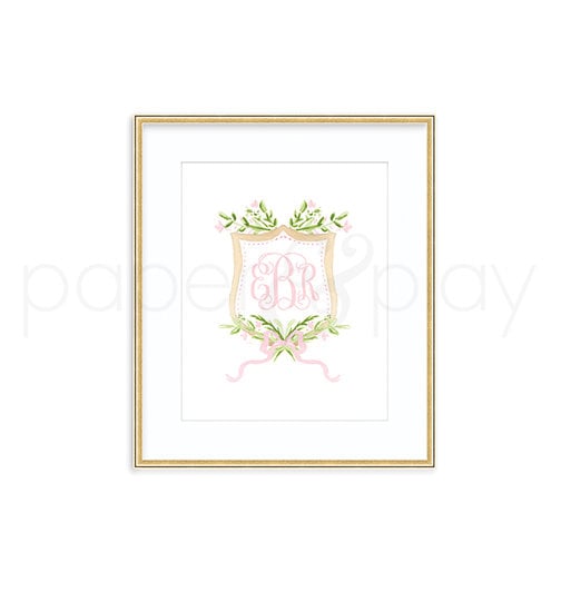 Pink Floral Crest Art Print // Monogram // Floral // Mono // Initials ...
