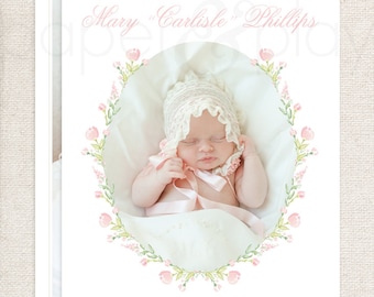 Watercolor Blue Floral Crest Birth Announcement // Printed // | Etsy