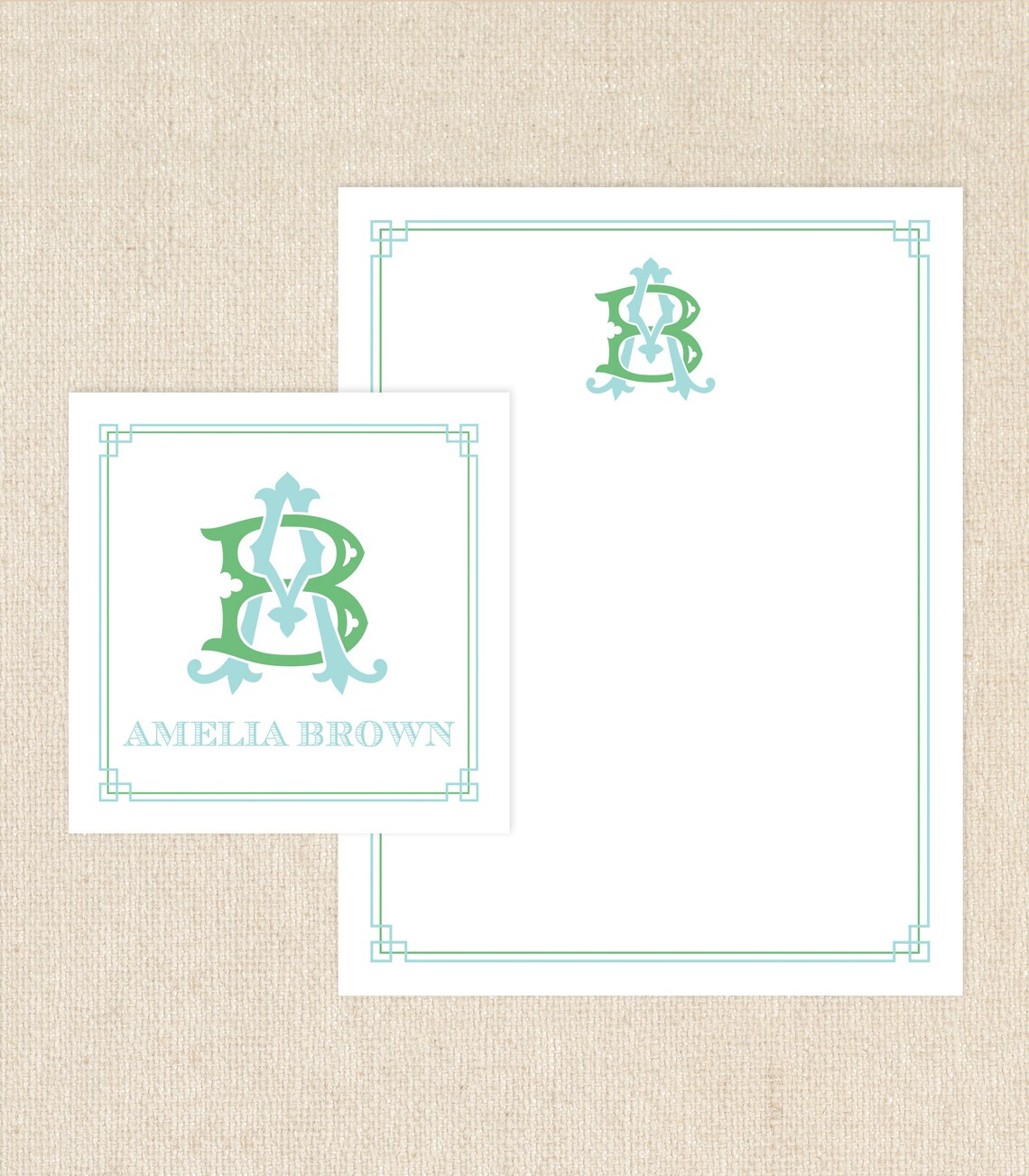 Greek Key Monogram Stationery Set // Notecards // Calling - Etsy