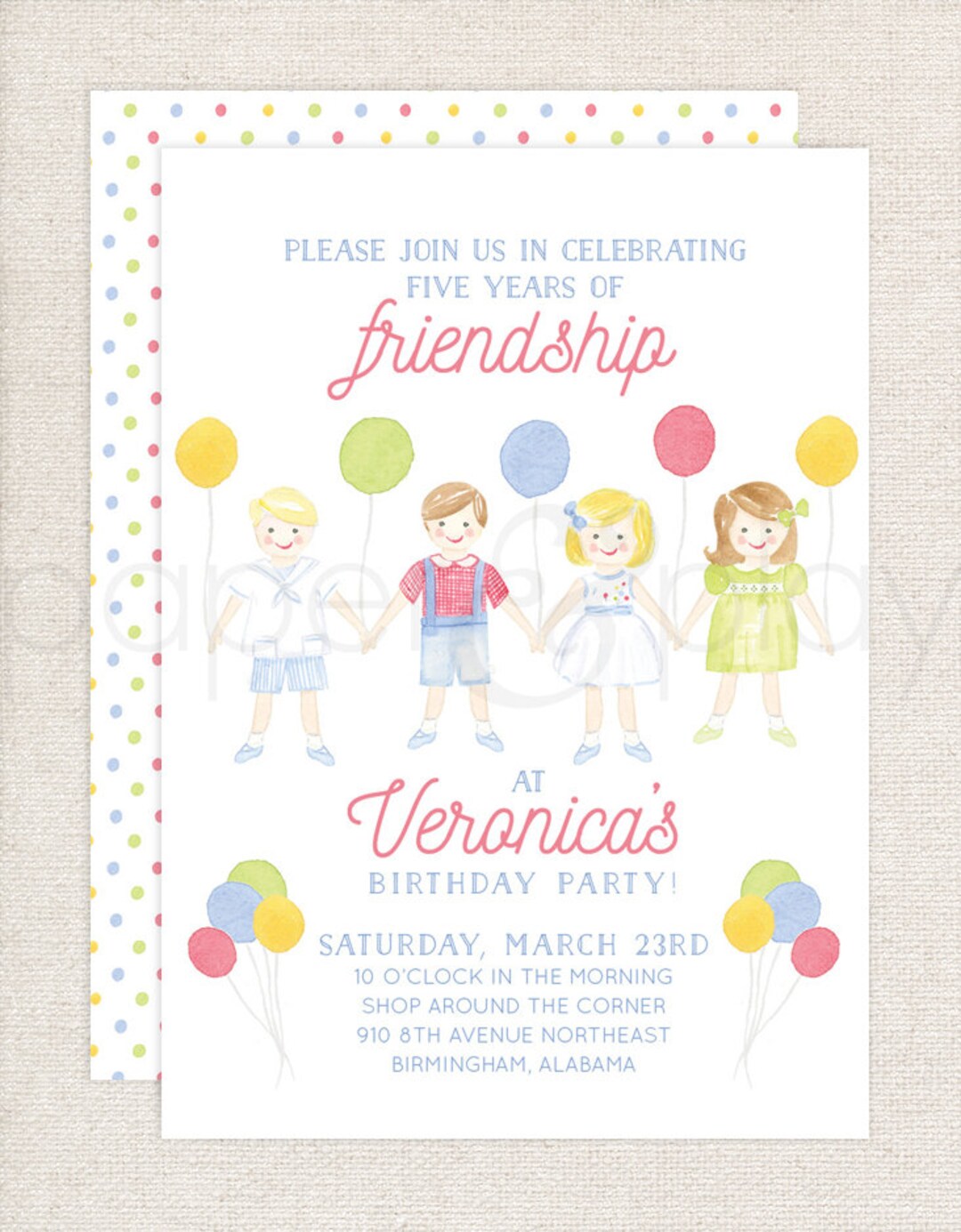 Watercolor Friendship Birthday Invitations // Printable // Printed ...