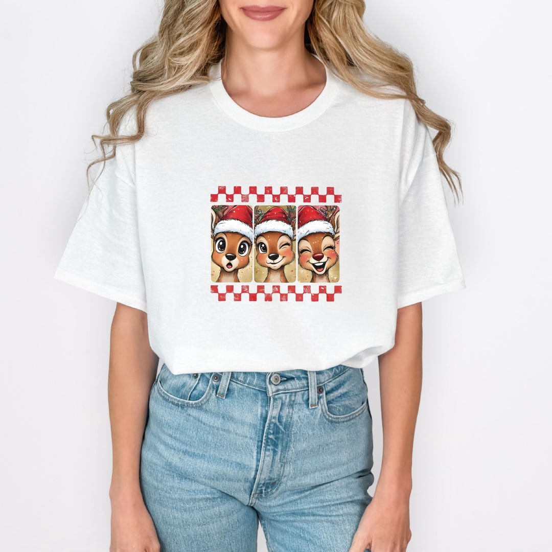Santa Chipmunk Faces Tee | Christmas Cartoon, Winking Chipmunk Trio ...