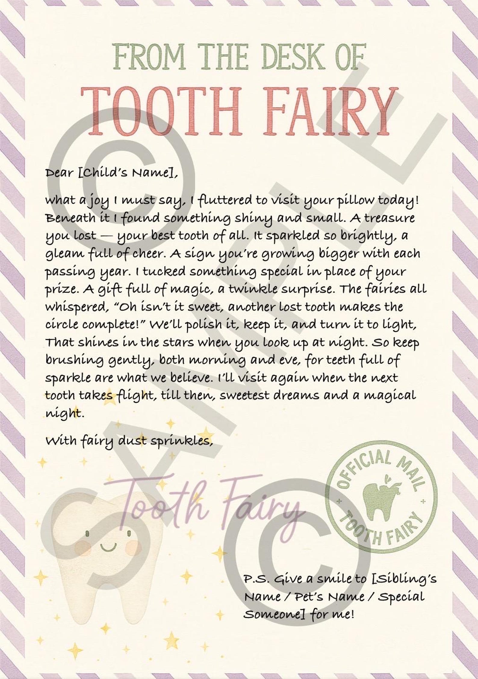 From the Desk of the Tooth Fairy - Letter Poem for Children ...
