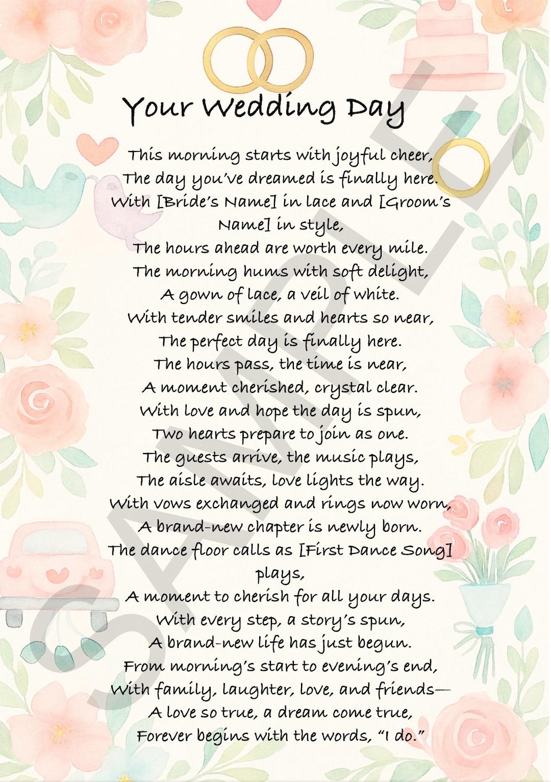 Your Wedding Day - Sentimental Poem Gift for Bride and Groom ...