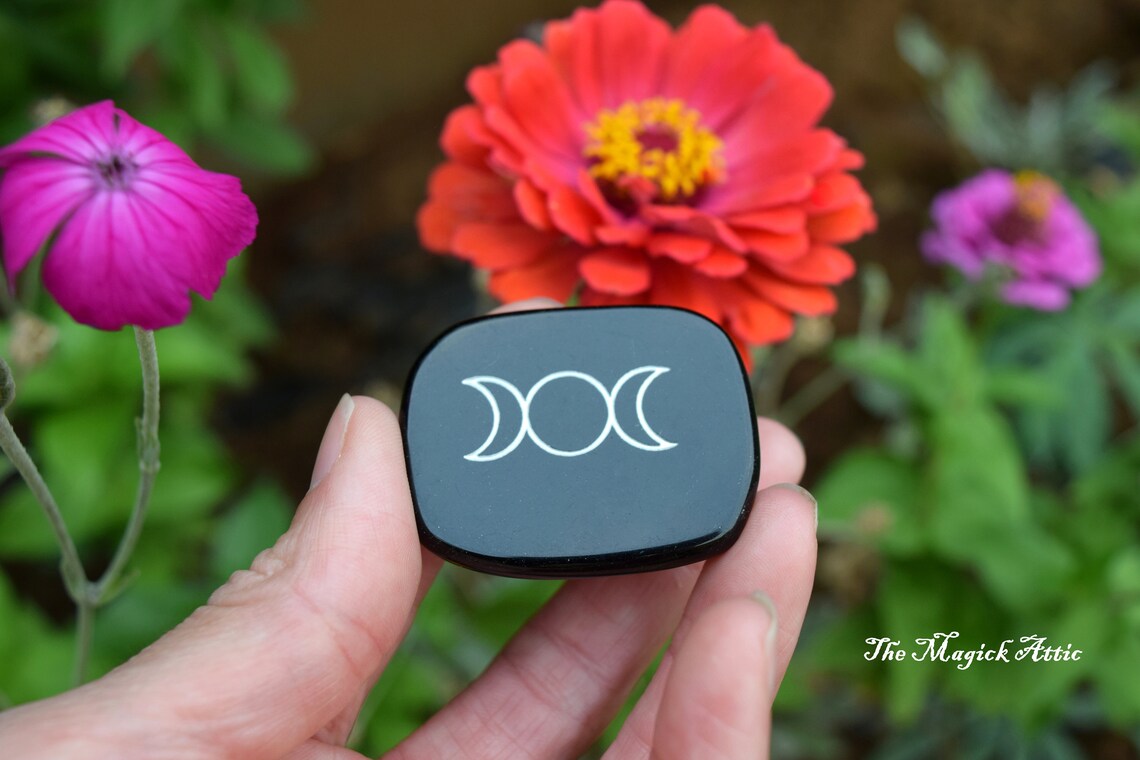 Black Obsidian Triple Moon Goddess Palm/pocket Stone - Etsy