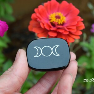 Black Obsidian Triple Moon Goddess Palm/Pocket Stone | Etsy