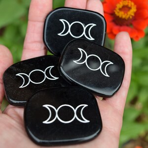 Black Obsidian Triple Moon Goddess Palm/Pocket Stone | Etsy