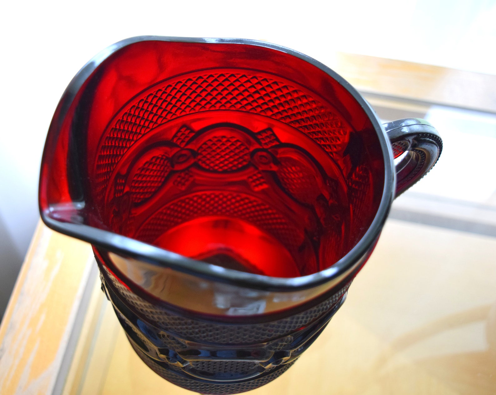 Midnight Hour Gorgeous Vintage Ruby Red Glass Water Pitcher - Etsy