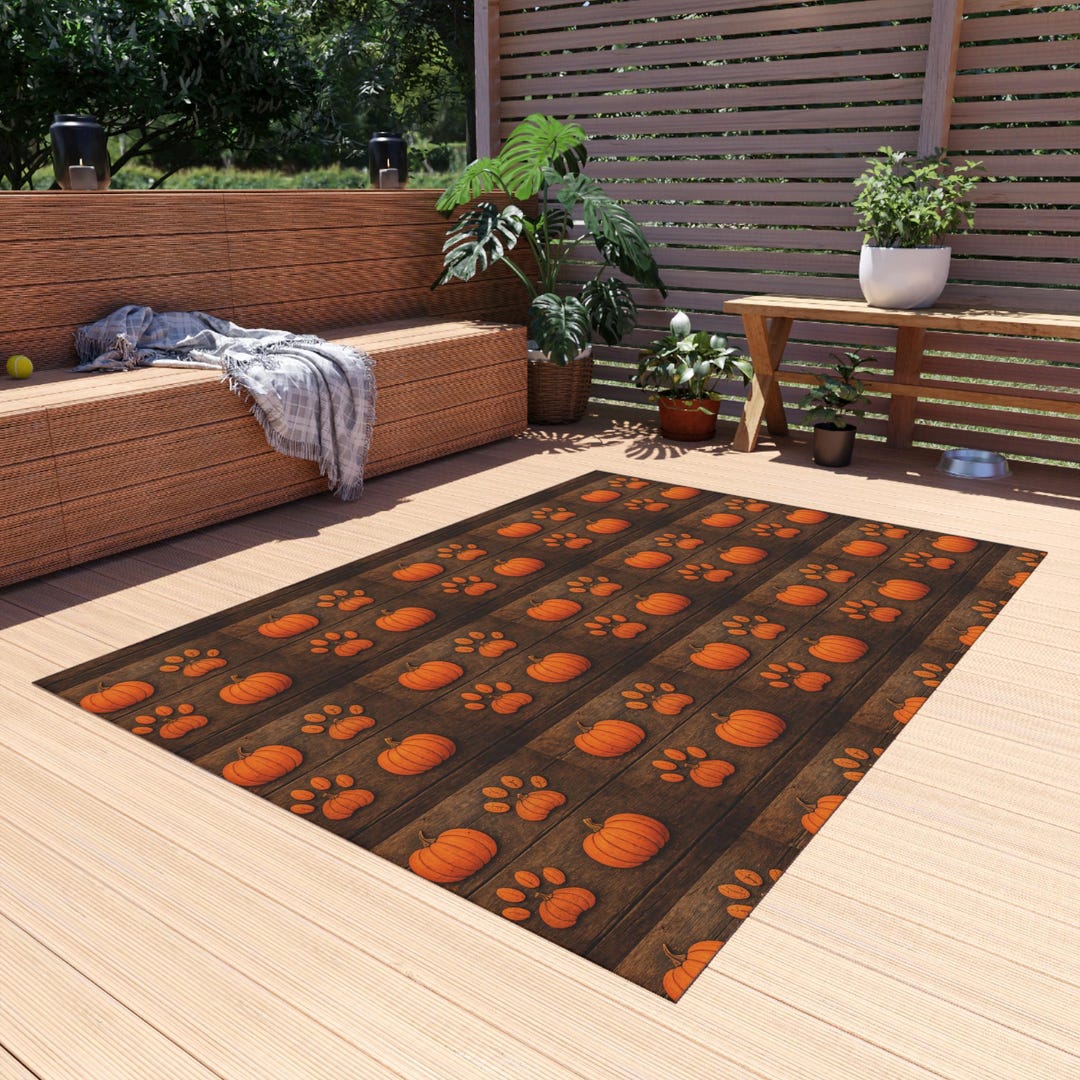 Autumn Pumpkin Paw Print Outdoor Rug, Polyester Chenille Patio Mat - Etsy