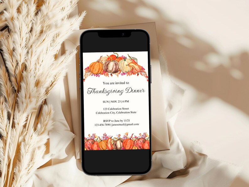 Editable Thanksgiving Dinner Invitation Template: Canva Evite (digital ...