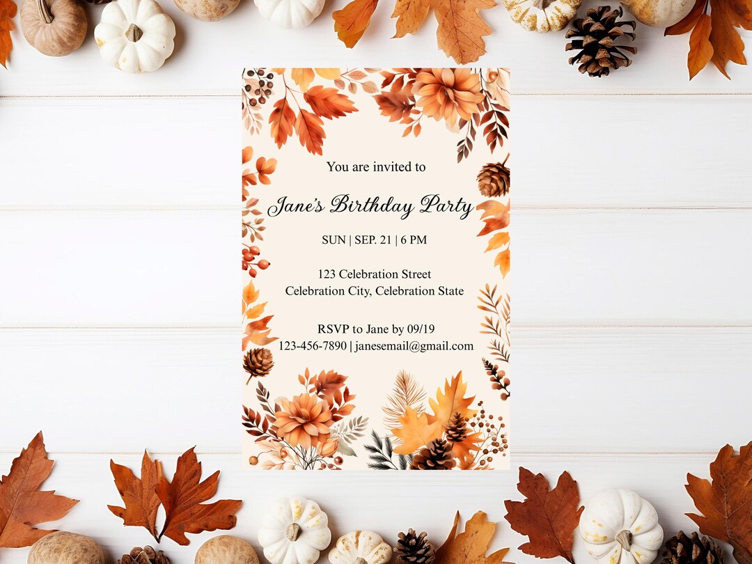 Floral Fall Birthday Invitation: Editable Template (digital Download ...