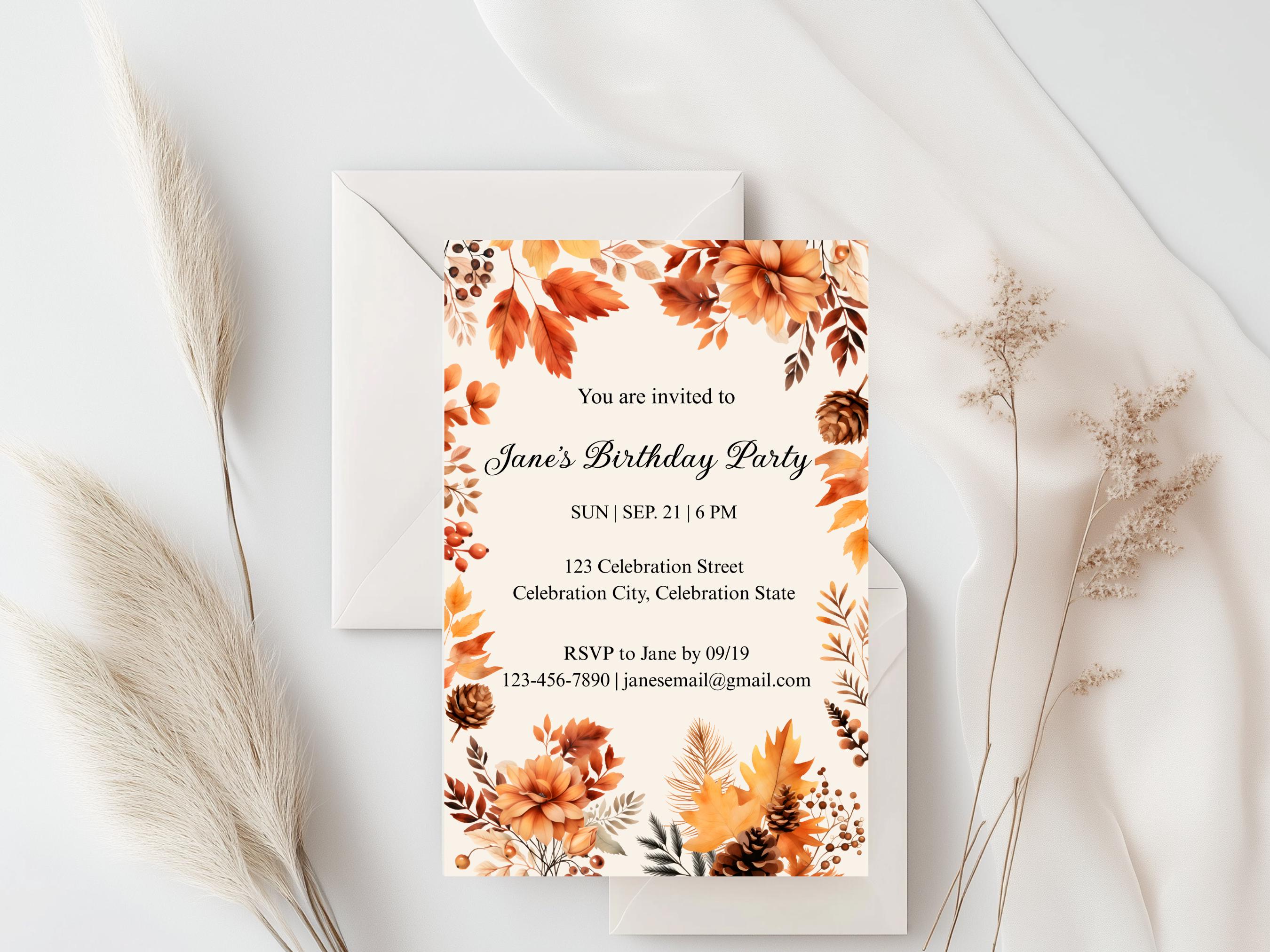 Floral Fall Birthday Invitation: Editable Template (digital Download ...