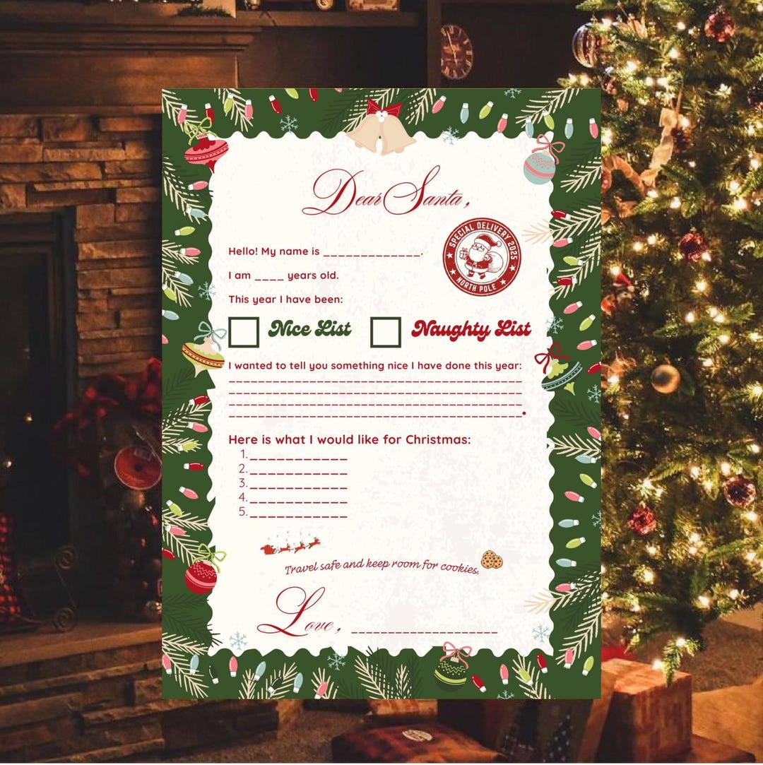 Kids' Christmas Wish List: Dear Santa Letter Template (digital Download ...