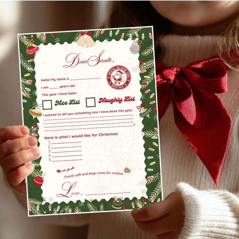 Kids' Christmas Wish List: Dear Santa Letter Template (digital Download ...