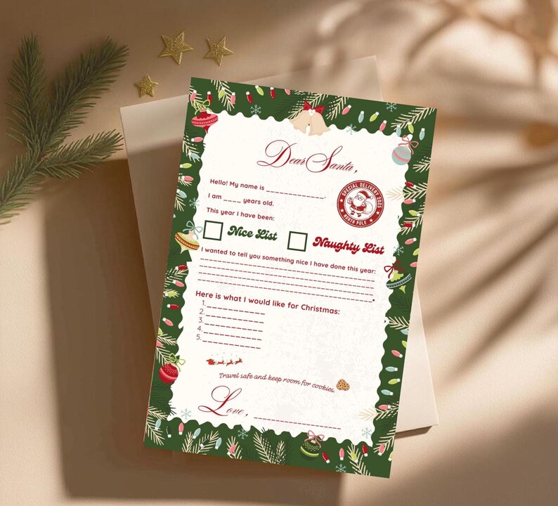Kids' Christmas Wish List: Dear Santa Letter Template (digital Download ...
