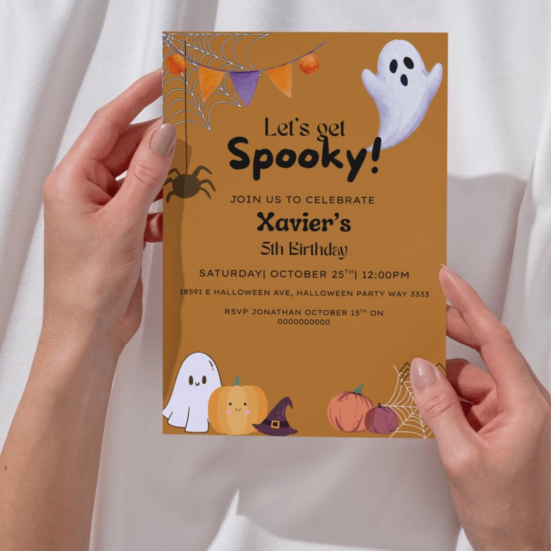 Spooky Birthday Invitation | Canva Template: Editable Halloween Party ...