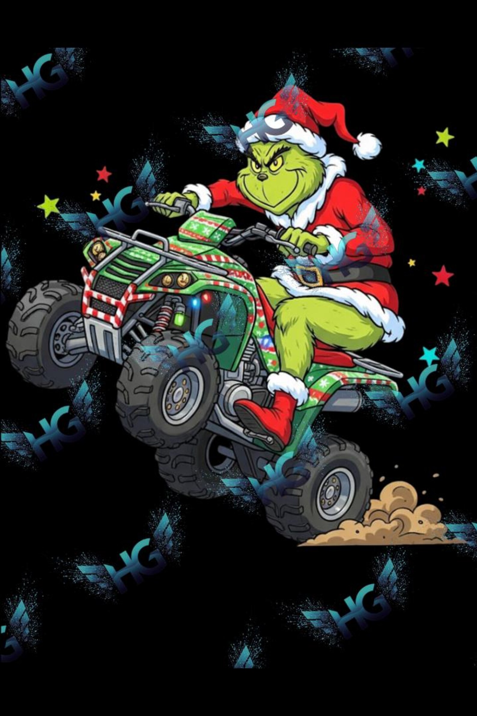 Green Character on ATV Quad Christmas PNG | Funny Off-road Holiday ...