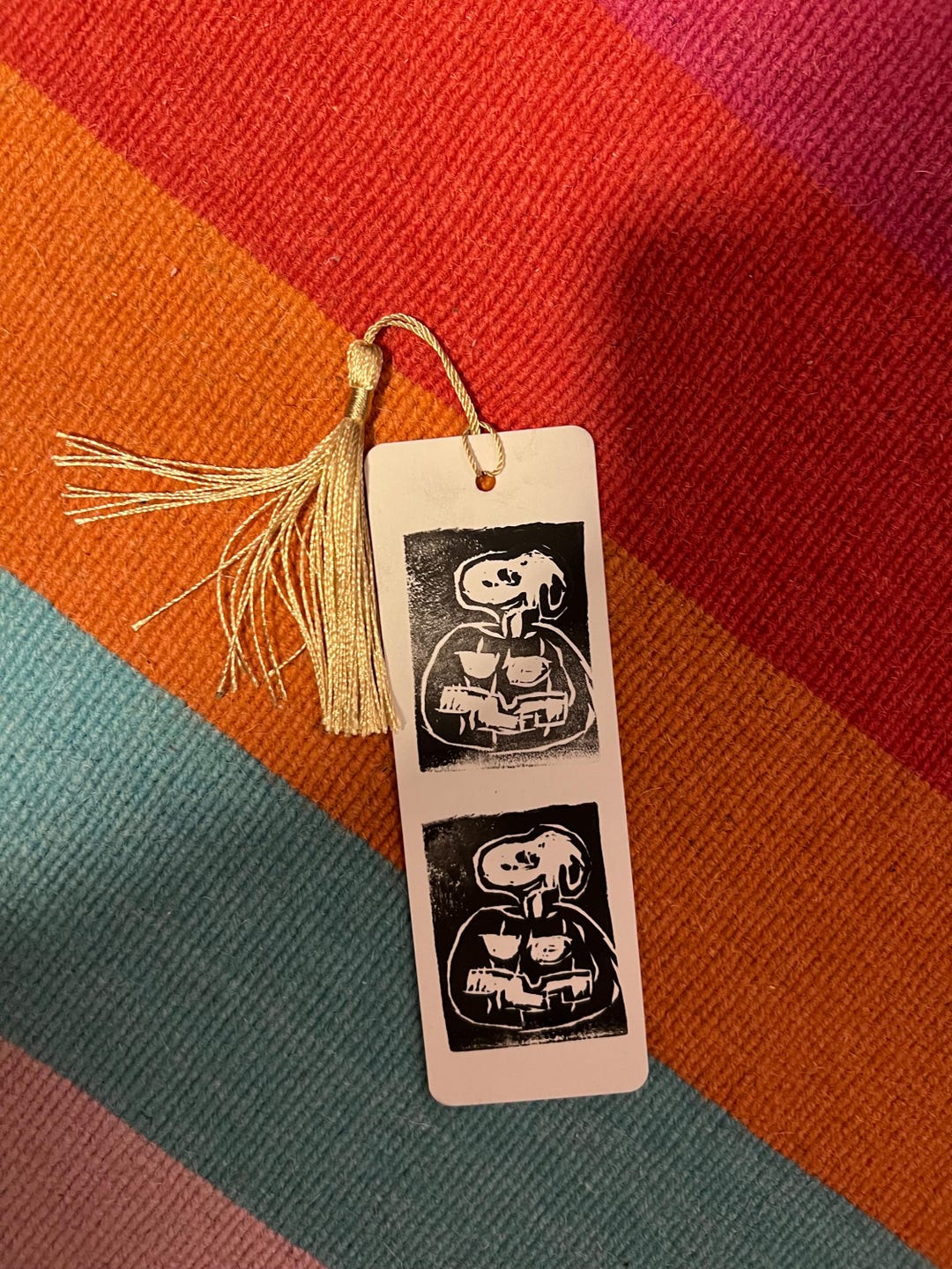 Snoopy in Pumpkin Linocut Block Print Bookmark in Black Ink - Etsy