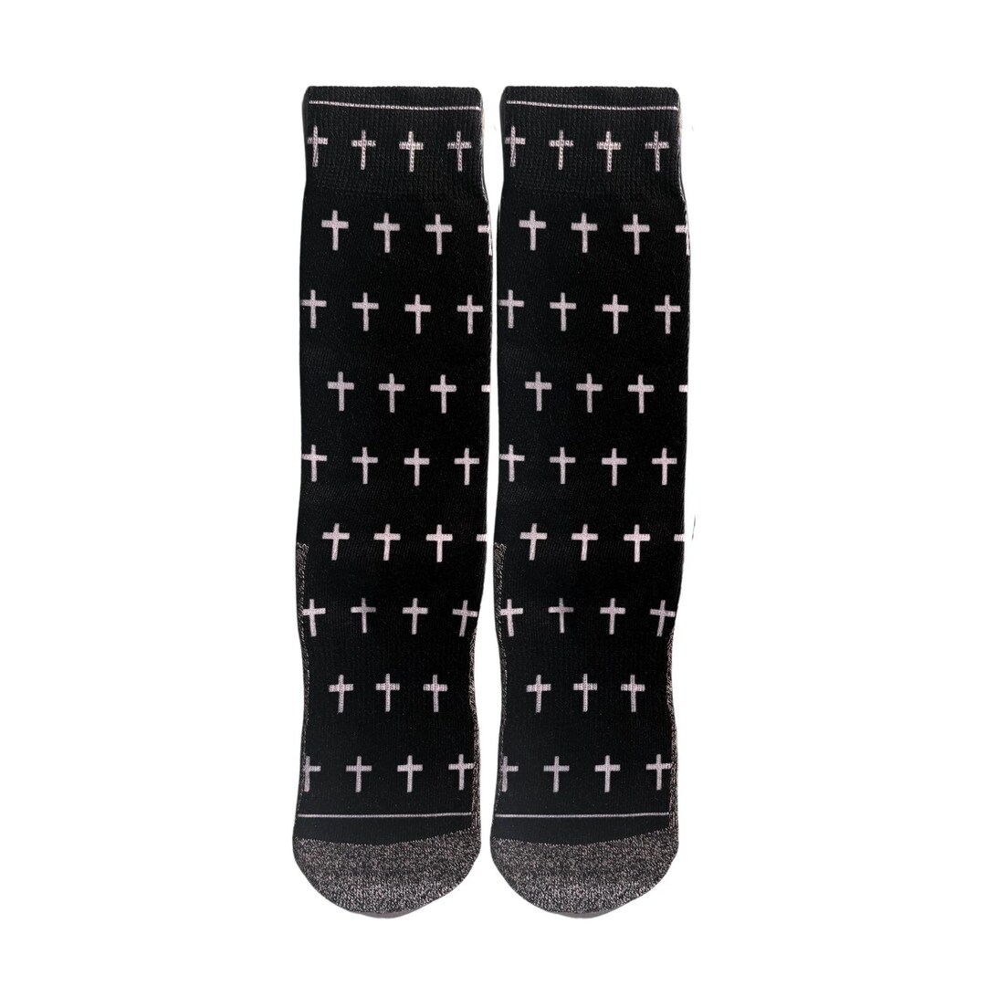 Black and White Crosses Bible Scripture Crew Socks for Men - Moisture ...