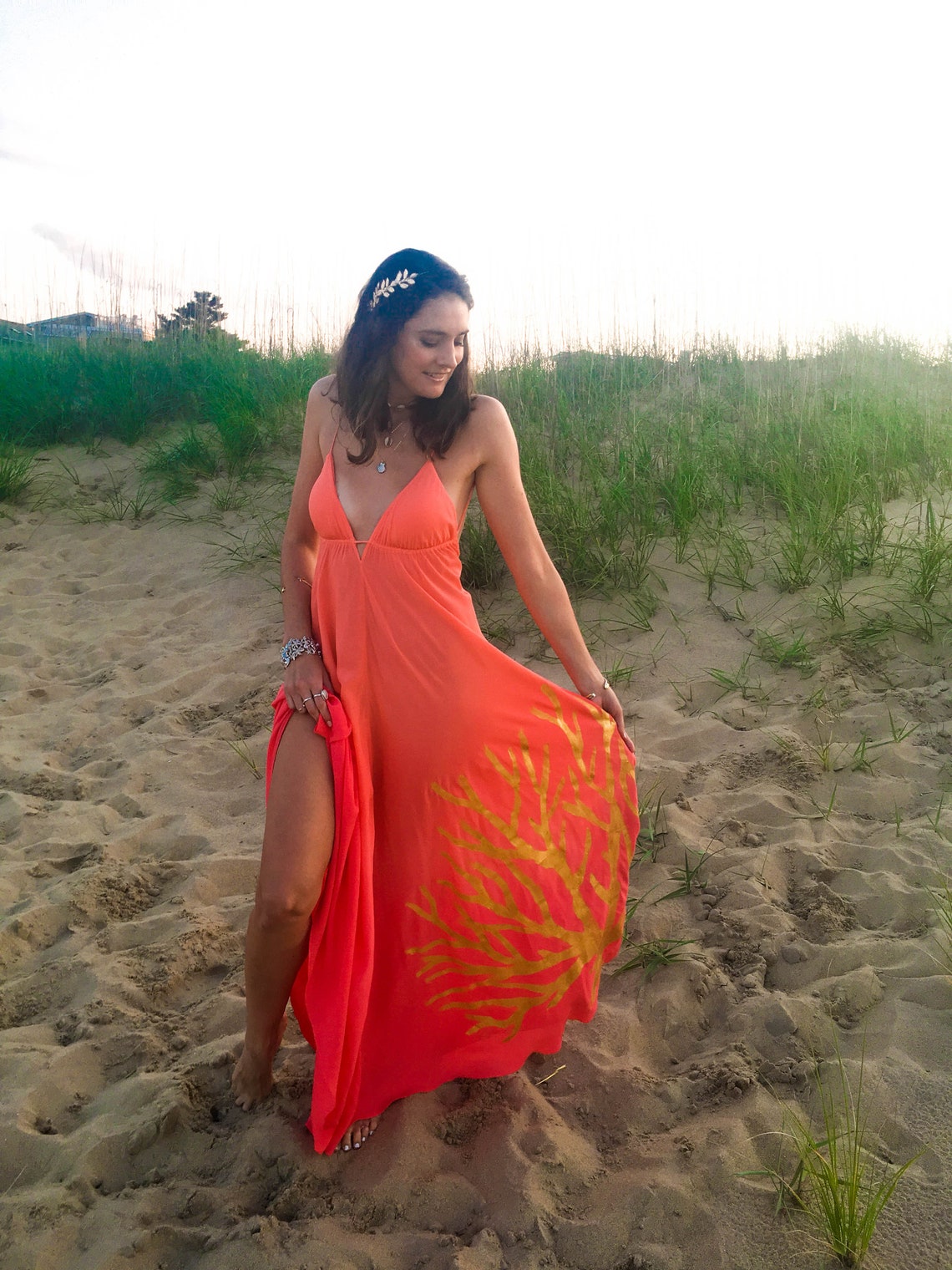 The Bahari Dress in Peach Coral Ombre Dress Backless Dress - Etsy