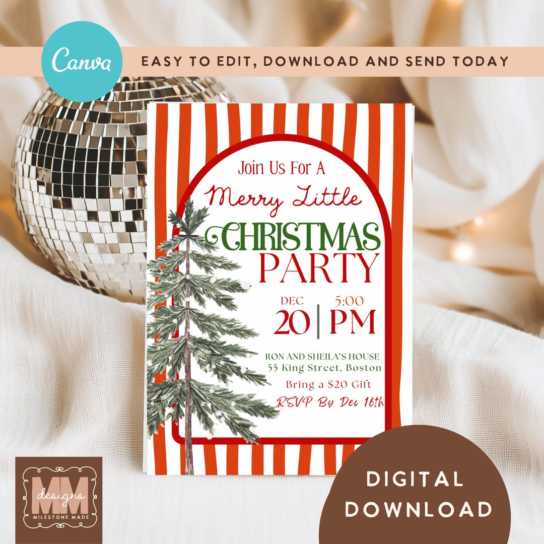 Editable Christmas Party Digital Invitation, Vintage Plaid Holiday ...