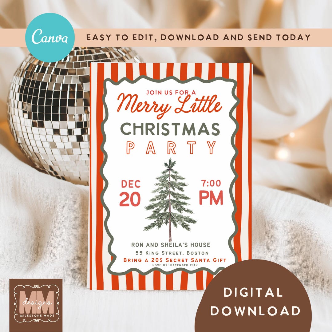 Editable Christmas Party Digital Invitation, Vintage Plaid Holiday ...